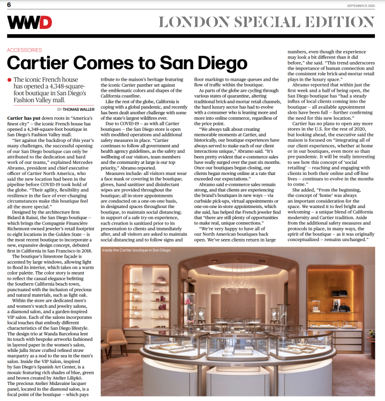 Cartier San Diego as seen in WWD Magazine – Dickinson Cameron